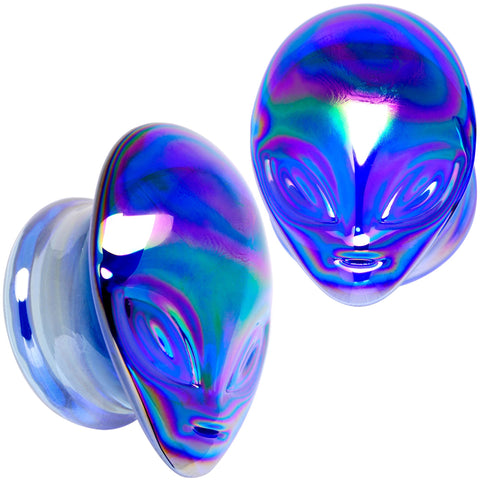 Aurora Blue Glass Outer Space Alien Double Flare Plug Set 10mm to 19mm ...