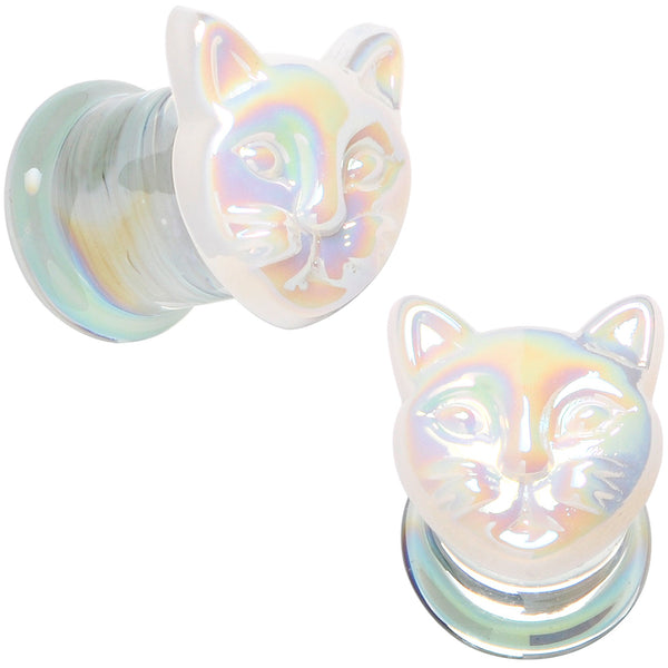 Aurora White Glass Double Flare Kitty Cat Plug Set 6mm to 25mm – BodyCandy