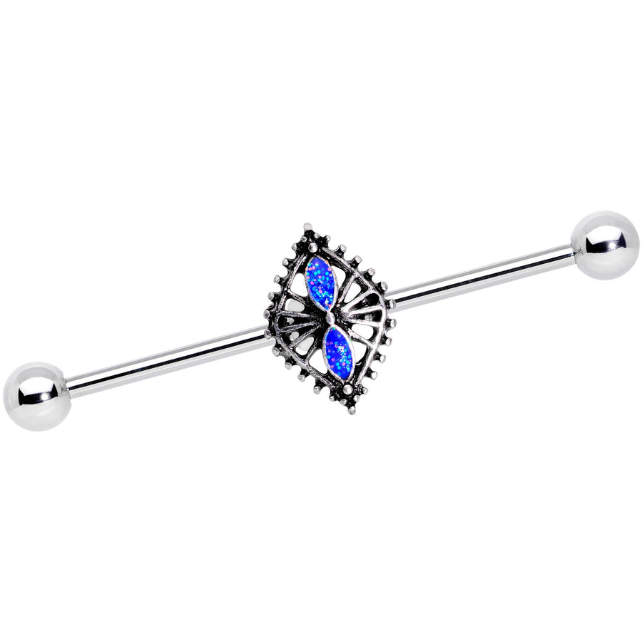 14 Gauge Glitter Blue Halloween Spider Queen Industrial Barbell 38mm