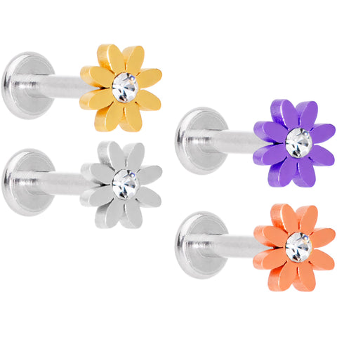 Clear Gem Multicolor Internally Threaded Flower Labret Set of 4 – BodyCandy