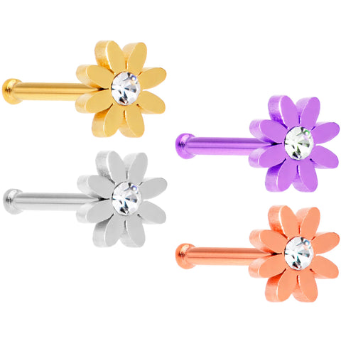 20 Gauge 1/4 Clear Gem Multicolor Flower Nose Bone Set of 4 – BodyCandy