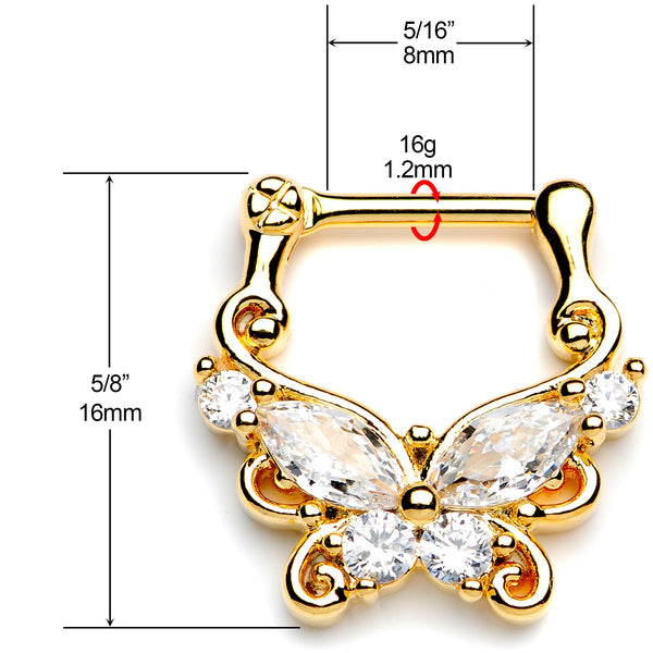 16 Gauge 5/16 Clear CZ Gem Gold Tone Butterfly Cartilage Clicker ...