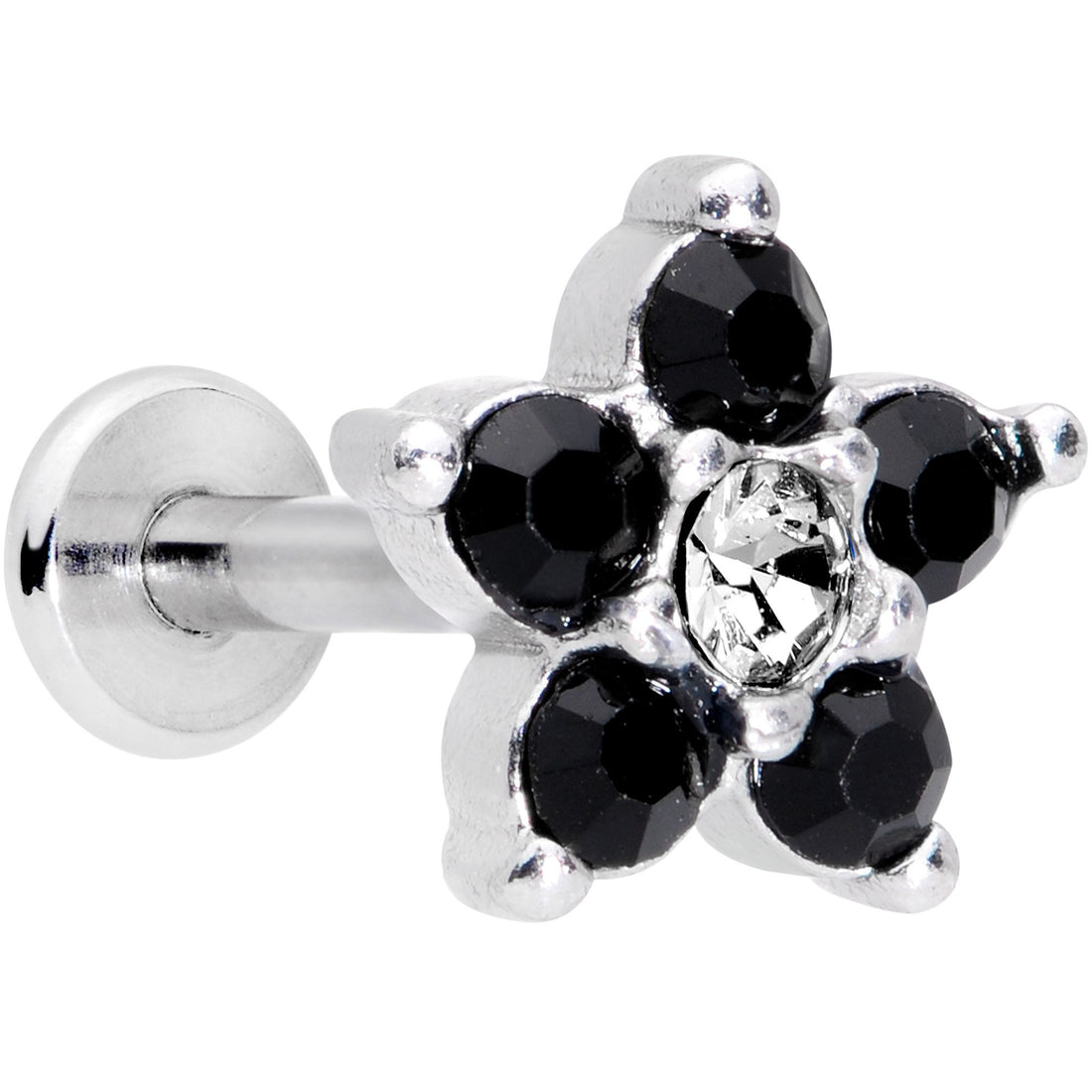 16 Gauge 5/16 CZ Gem Black Gem Flower Internally Threaded Labret