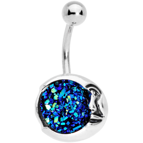 Clear Gem Blue Faux Druzy Peaceful Moon Belly Ring Set – BodyCandy