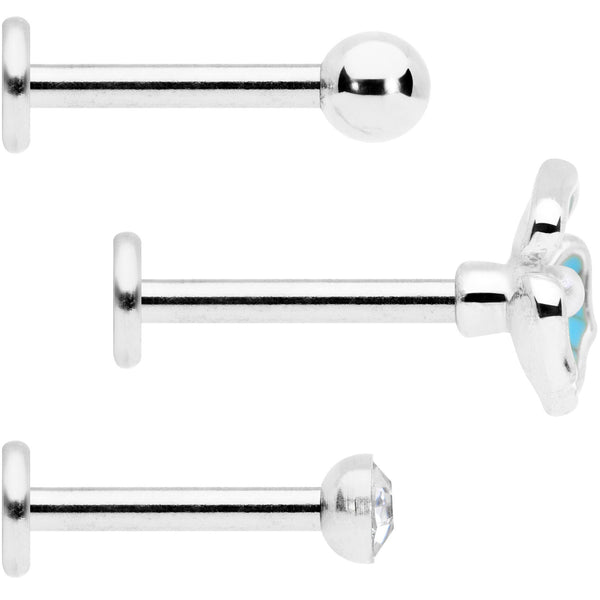 16 Gauge 5/16 Clear Gem Blue Flower Labret Monroe Tragus Set of 3 ...