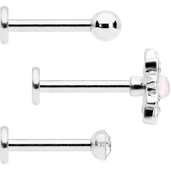 16 Gauge 5/16 White Faux Opal Flower Labret Set of 3 – BodyCandy