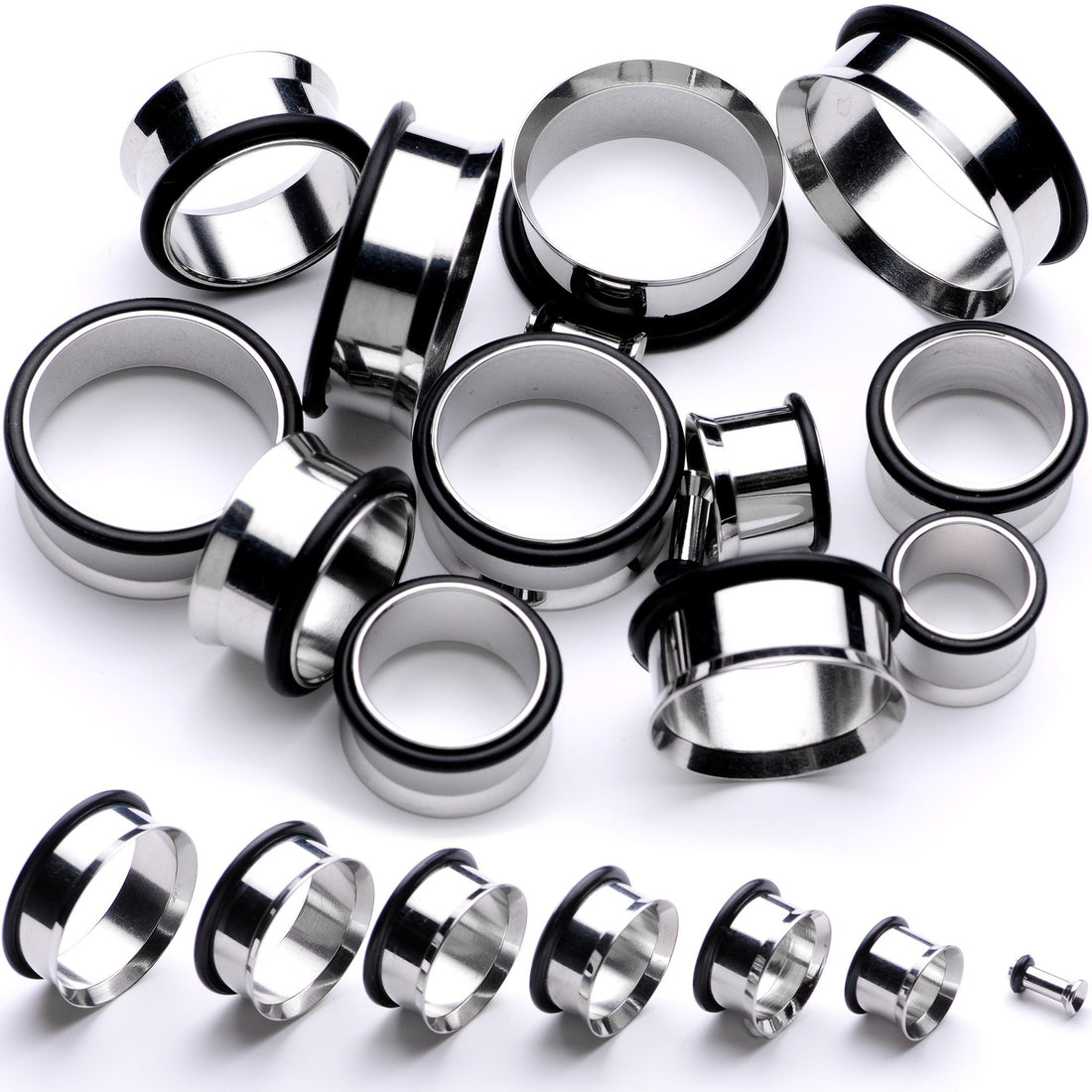 Stainless Steel Single Flare Tunnel Plug Set 8 Gauge to 1"
