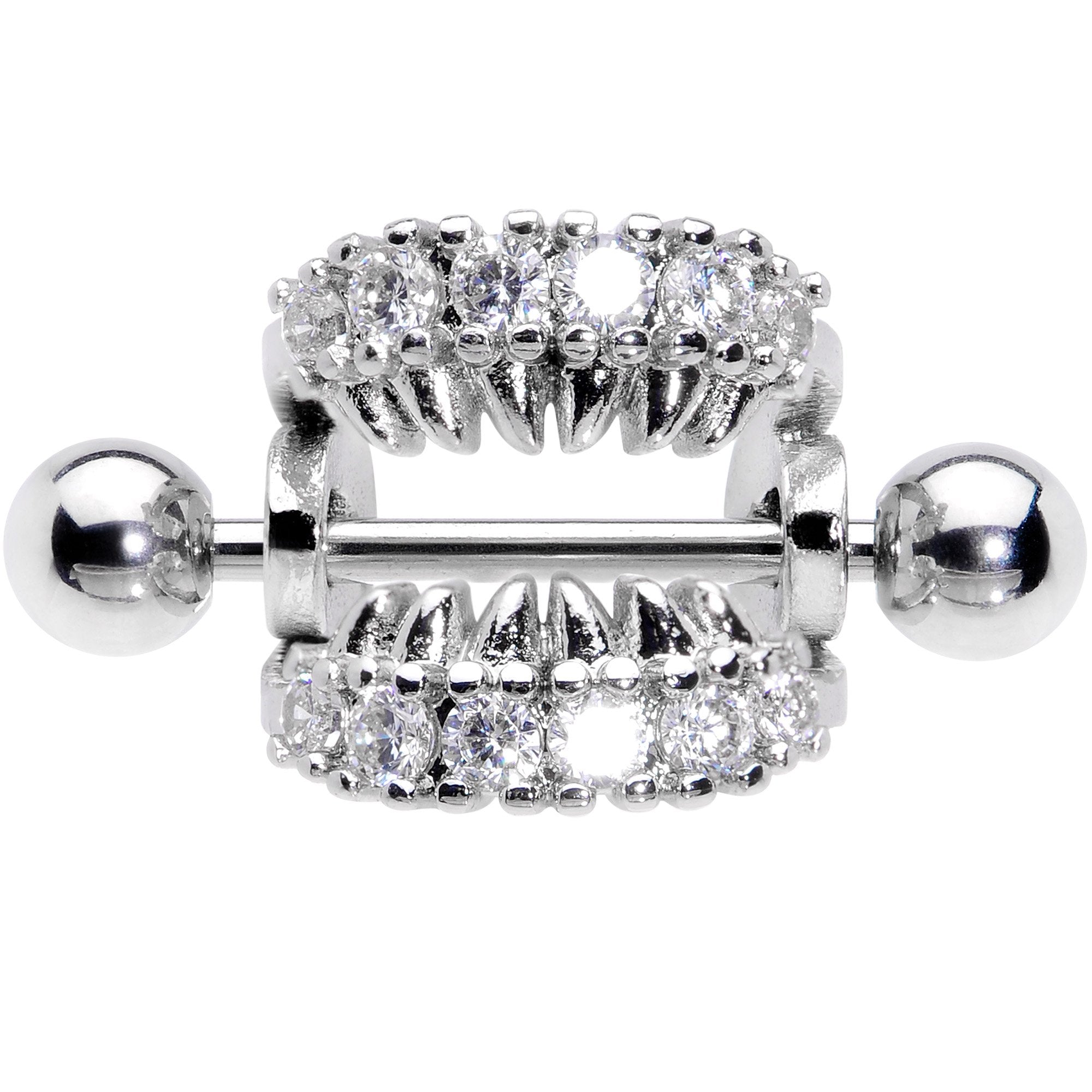 16 Gauge 1/2 Clear CZ Gem Scary Monster Fangs Cartilage Cuff