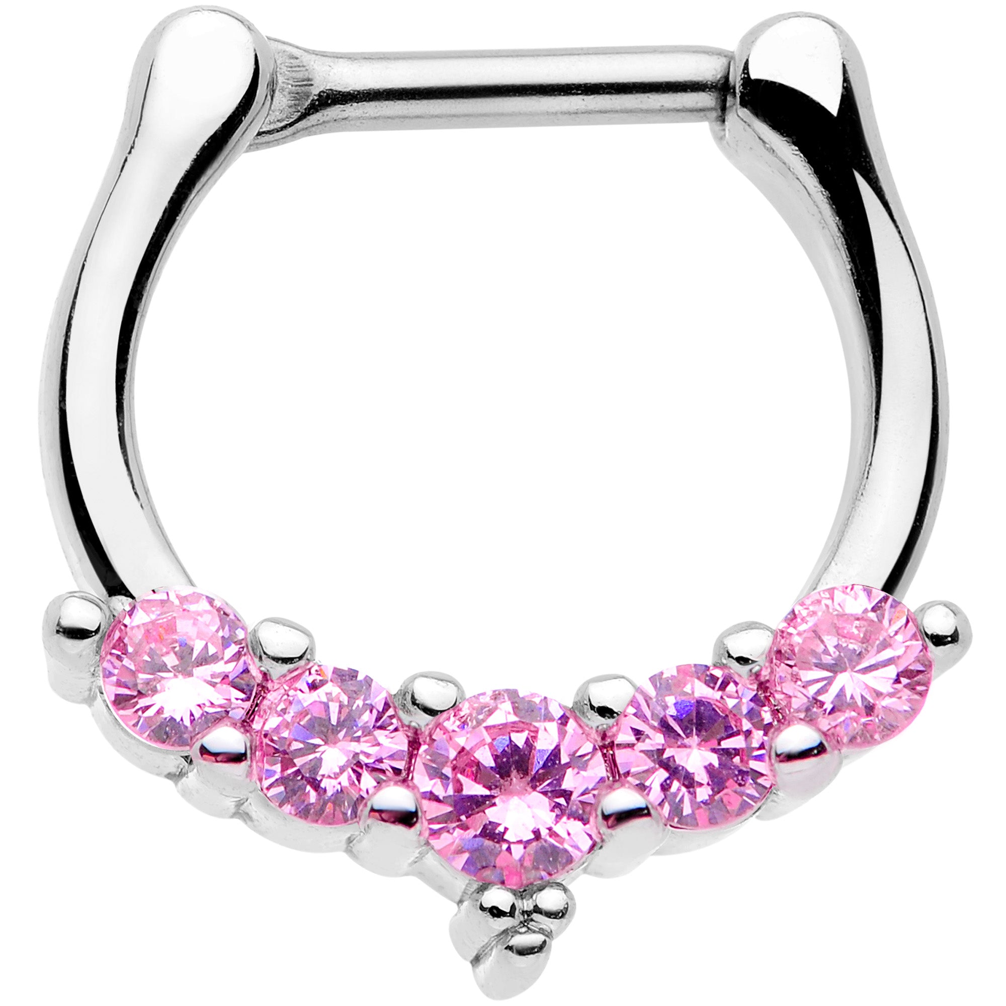 16 Gauge 3/8 Pink CZ Gem Blaze Cartilage Clicker