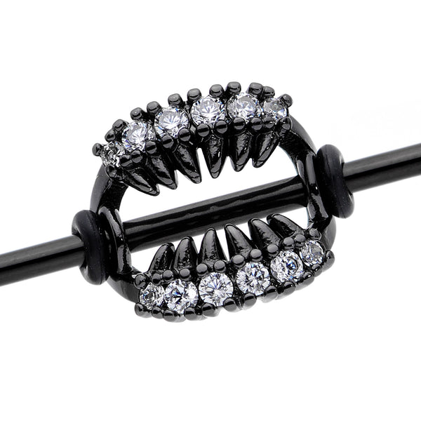 14 Gauge Clear CZ Gem Black Monster Fangs Industrial Barbell 38mm ...
