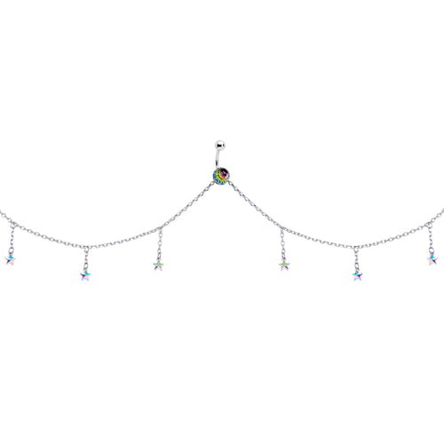 Iridescent Aurora Gem Orb Star Belly Ring Belly Chain