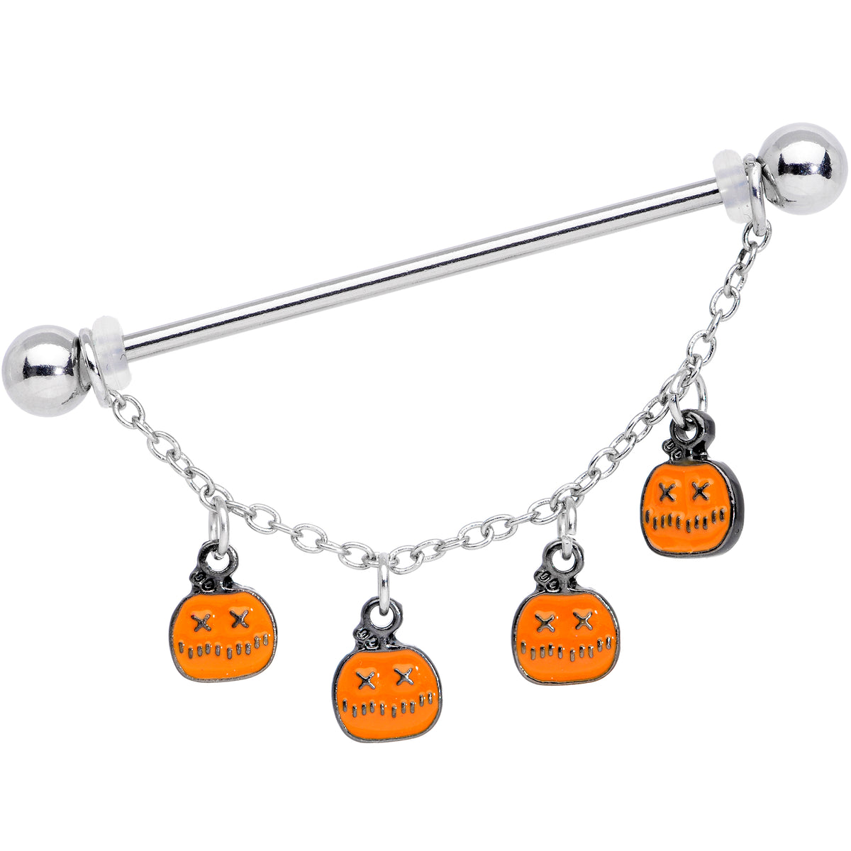14 Gauge Pumpkin Patch Halloween Chain Dangle Industrial Barbell 38mm