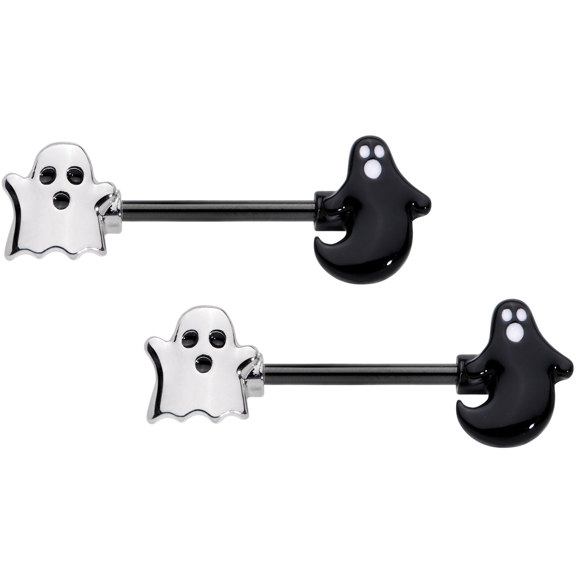 14g 916 Black Pvd Black Ghost Halloween Nipple Ring Set 8927