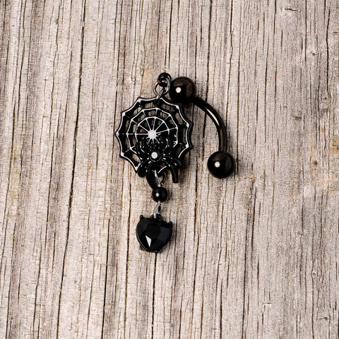 Black Gem Black Spiderweb Halloween Reversible Dangle Belly Ring ...