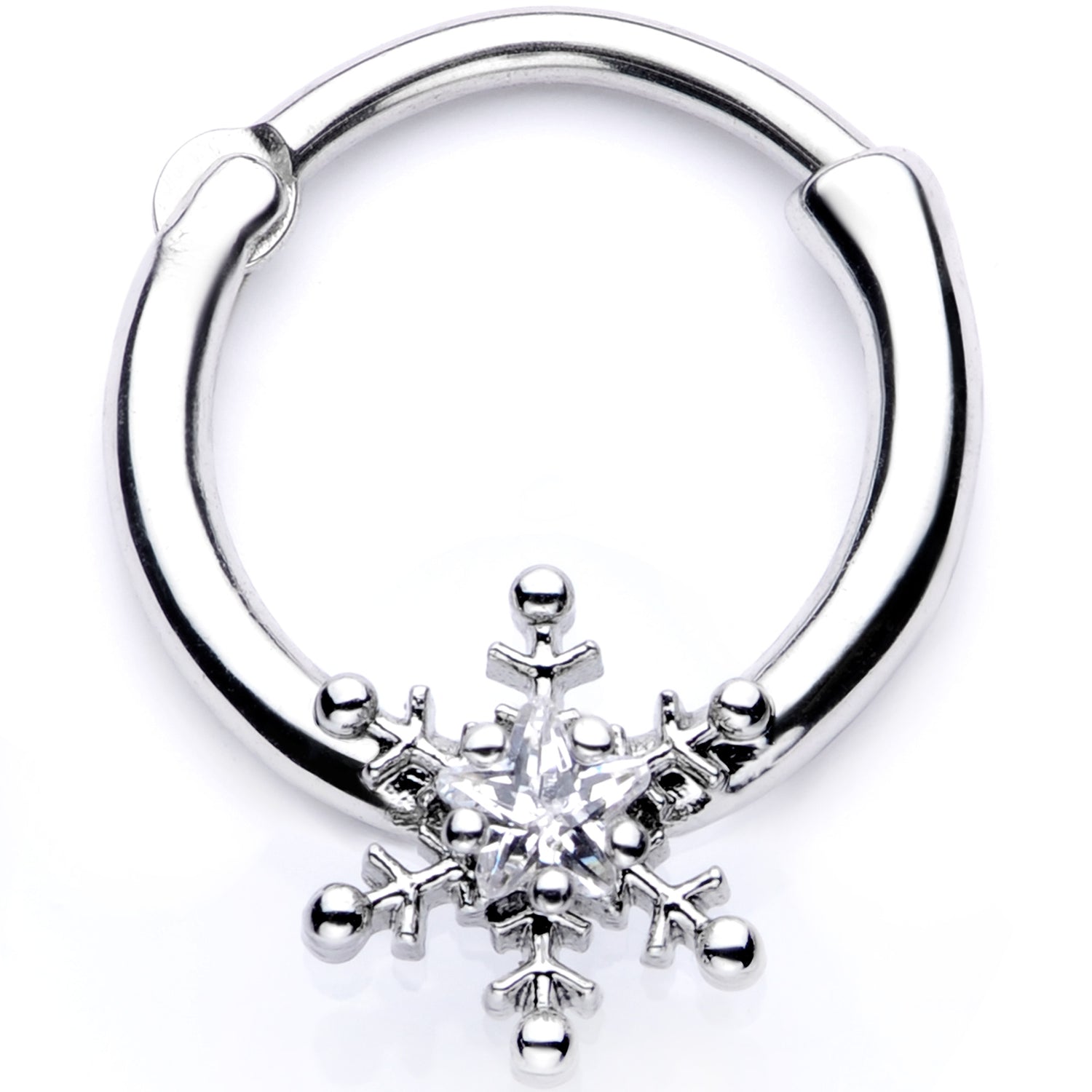 16 Gauge 3/8 Clear Gem Holiday Snowflake Septum Clicker