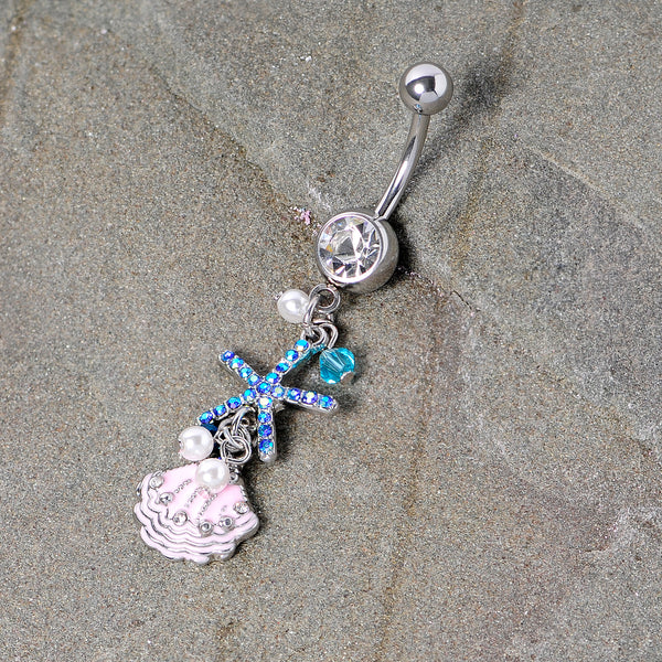 Clear Blue Gem Ocean Treasure Nautical Dangle Belly Ring – BodyCandy
