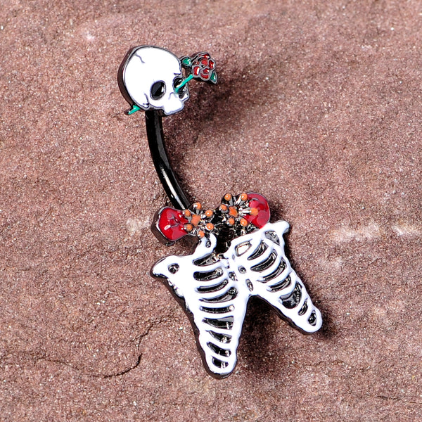 Black Skeleton Skull Rose Halloween Double Mount Belly Ring – BodyCandy