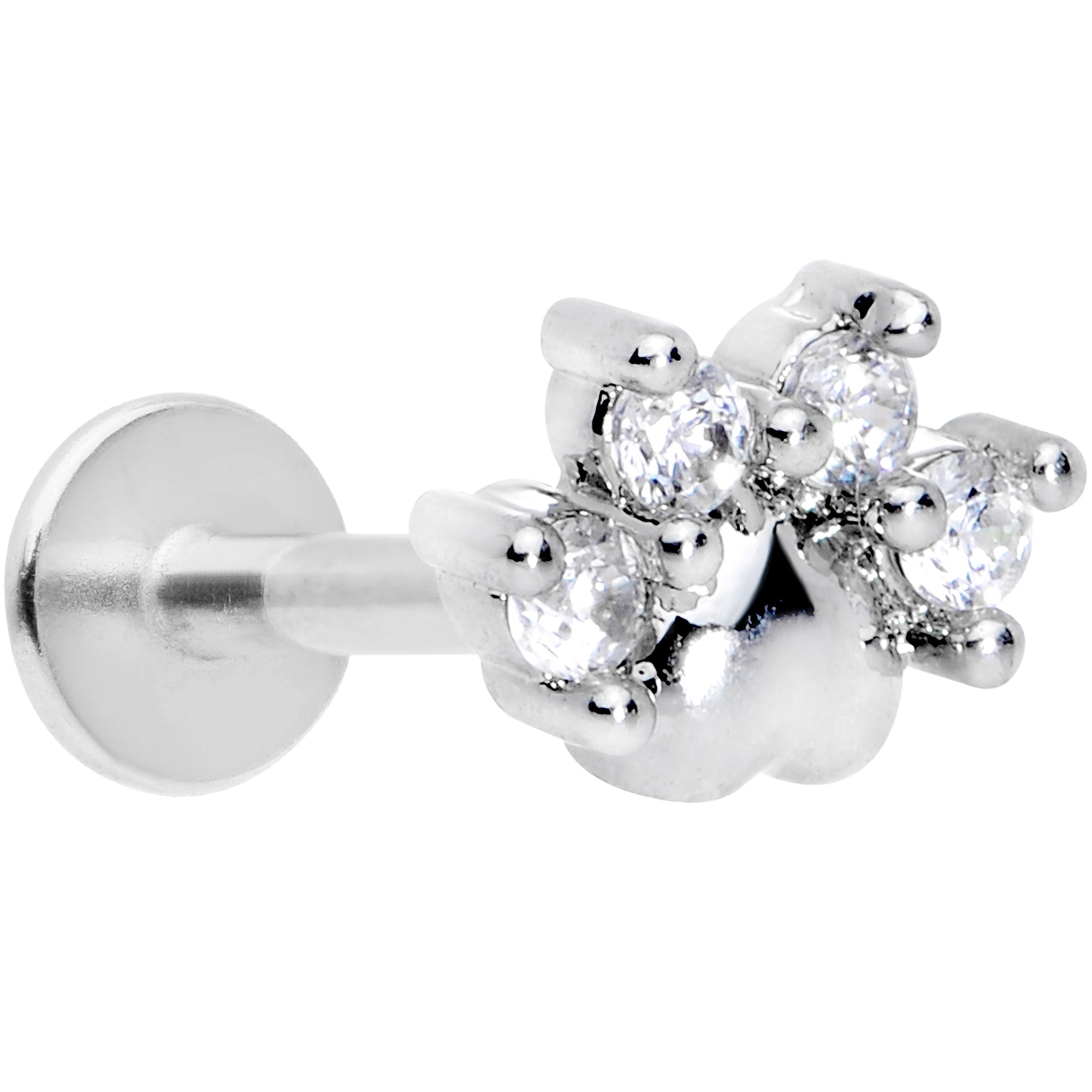 16 Gauge 5/16 Clear CZ Gem Paw Print Cat Labret Monroe Tragus