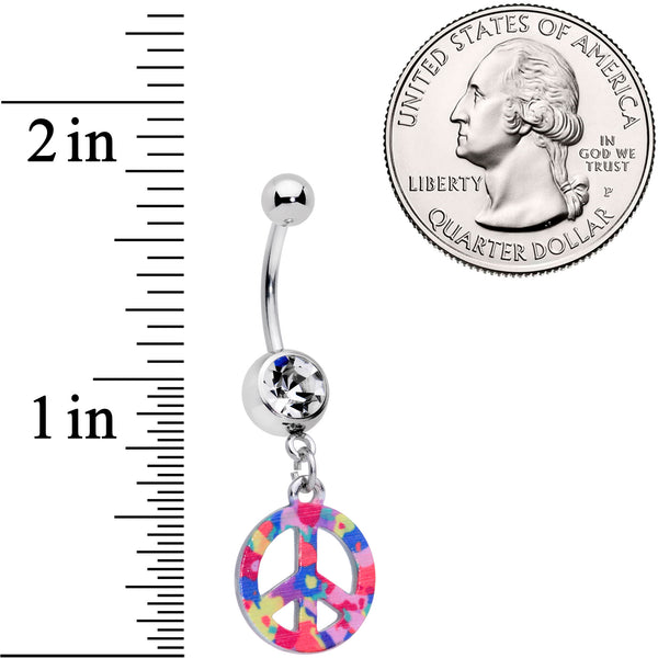 Clear Gem Hippie Rainbow Peace Sign Dangle Belly Ring – BodyCandy