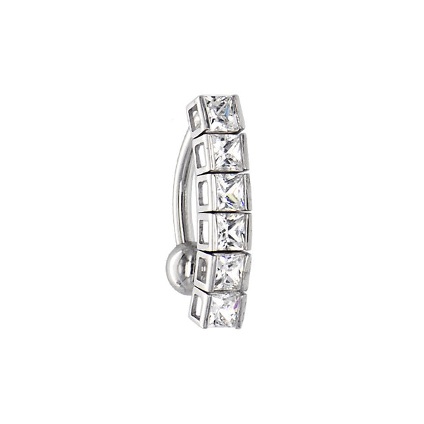 Solid 14KT White Gold TOP DROP Cubic Zirconia SIX SQUARE TENNIS Belly