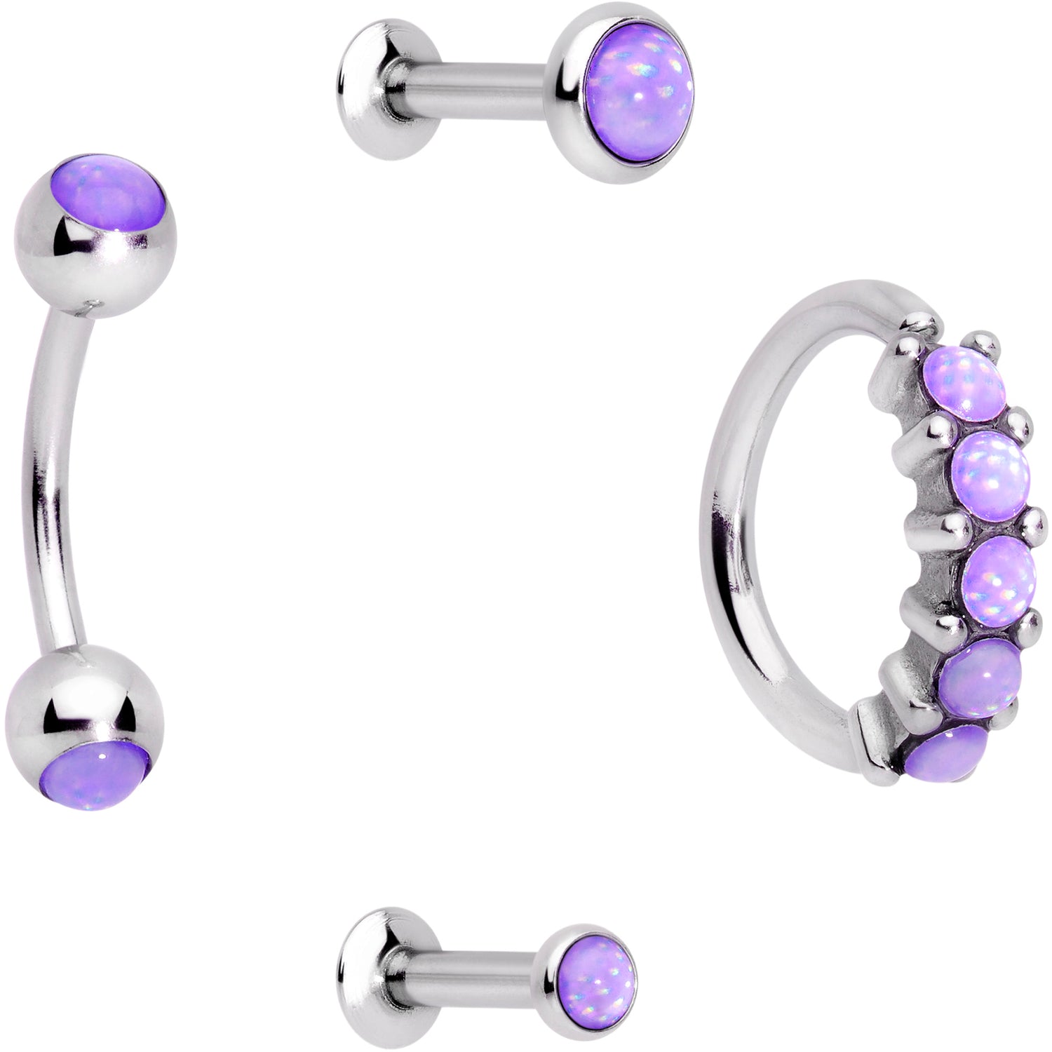 16 Gauge Purple Orb Septum Labret Cartilage Tragus Set of 4