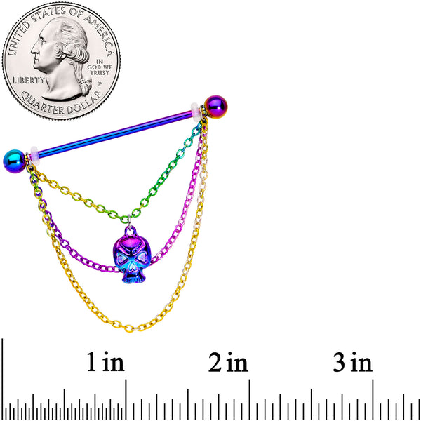 14 Gauge Rainbow Scary Skull Chain Dangle Industrial Barbell 38mm ...