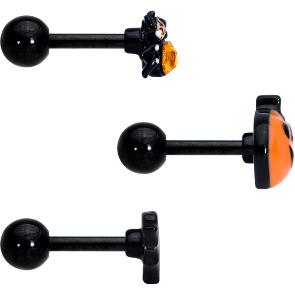 16 Gauge 1/4 Orange Gem Halloween Bat Cartilage Tragus Set of 3 – BodyCandy