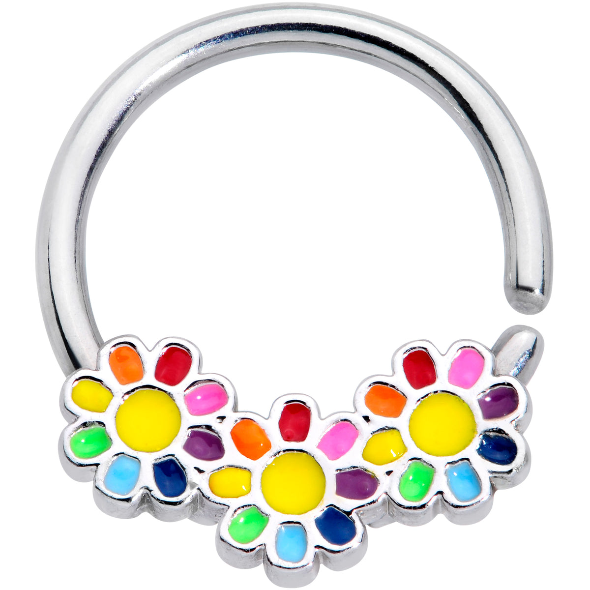 16 Gauge 3/8 Rainbow Hippie Flower Septum Ring