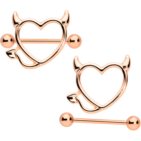 14 Gauge 5/8 Rose Gold Tone Devil Heart Valentine Nipple Shield Set ...