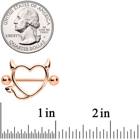 14 Gauge 5/8 Rose Gold Tone Devil Heart Valentine Nipple Shield Set ...