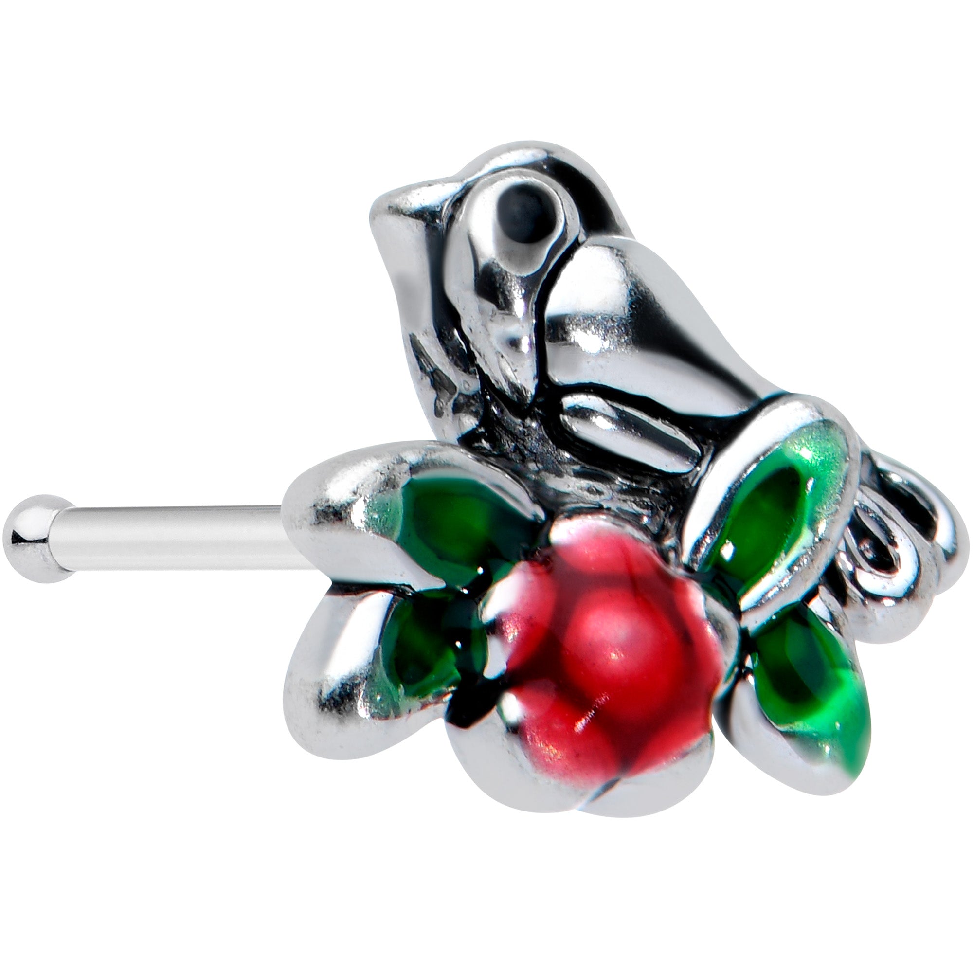 20 Gauge 1/4 Perching Bird Flower Nose Bone