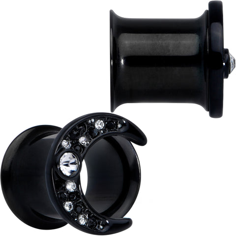 Clear Gem Black Crescent Moon Double Flare Tunnel Plug Set – BodyCandy