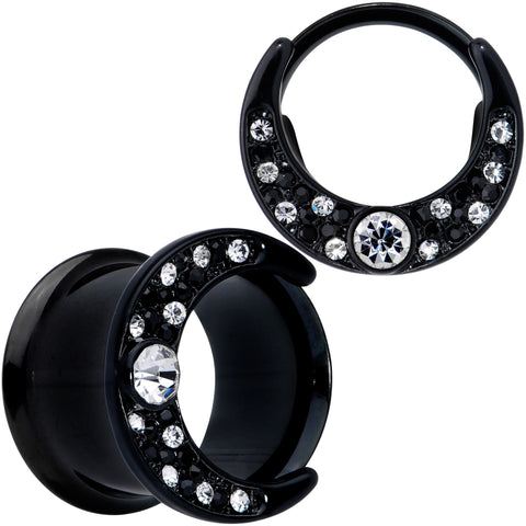 Clear Gem Black Crescent Moon Double Flare Tunnel Plug Set – BodyCandy