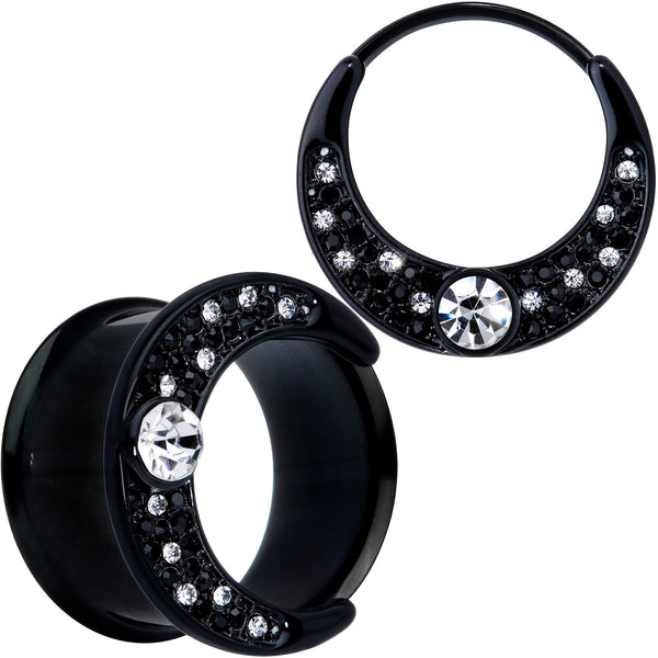 Clear Gem Black Crescent Moon Double Flare Tunnel Plug Set – BodyCandy