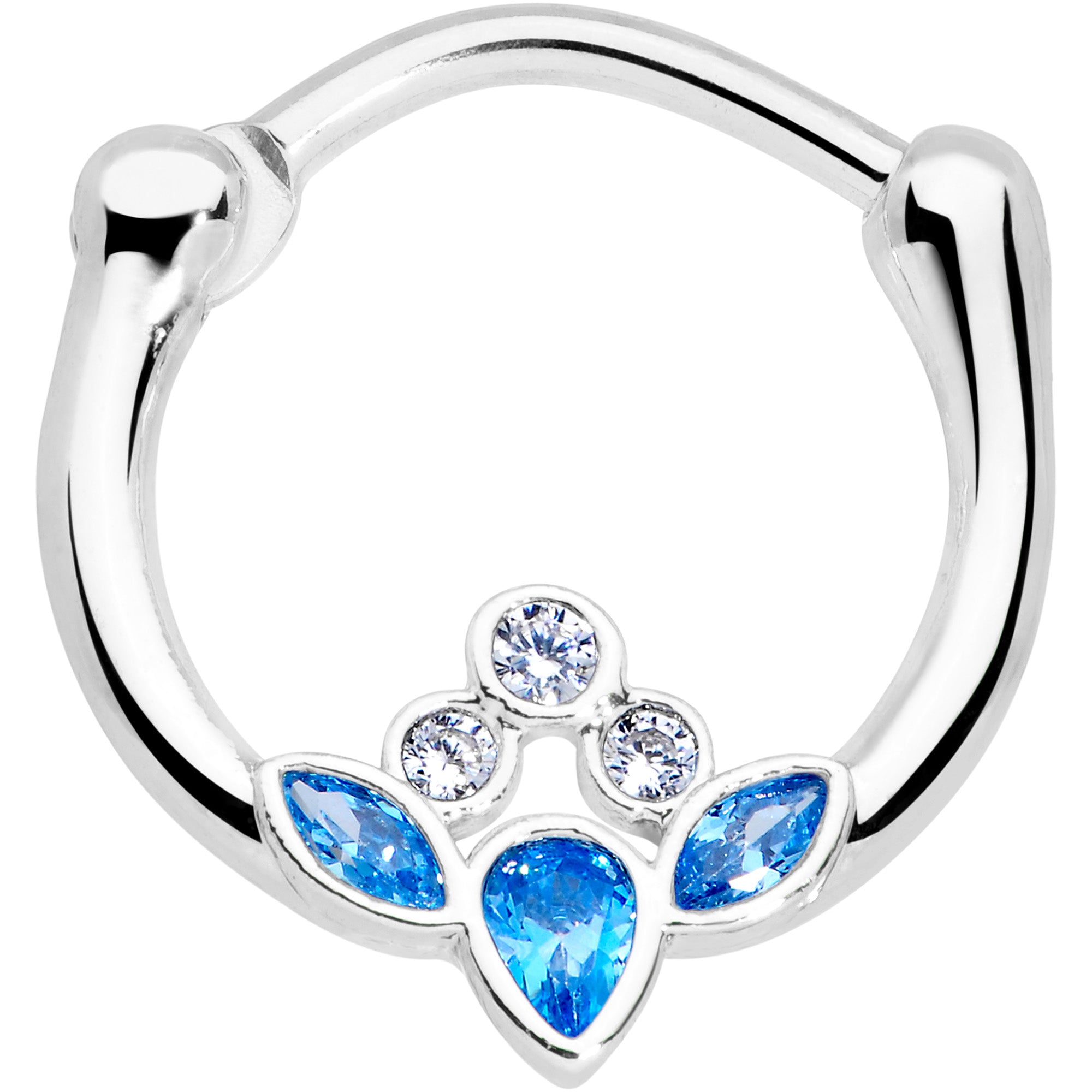 16G 3/8 Clear Blue Gem Classic Cluster Septum Clicker