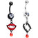 Clear Red Gem Black Vampire Fang Halloween Dangle Belly Ring Set of 2