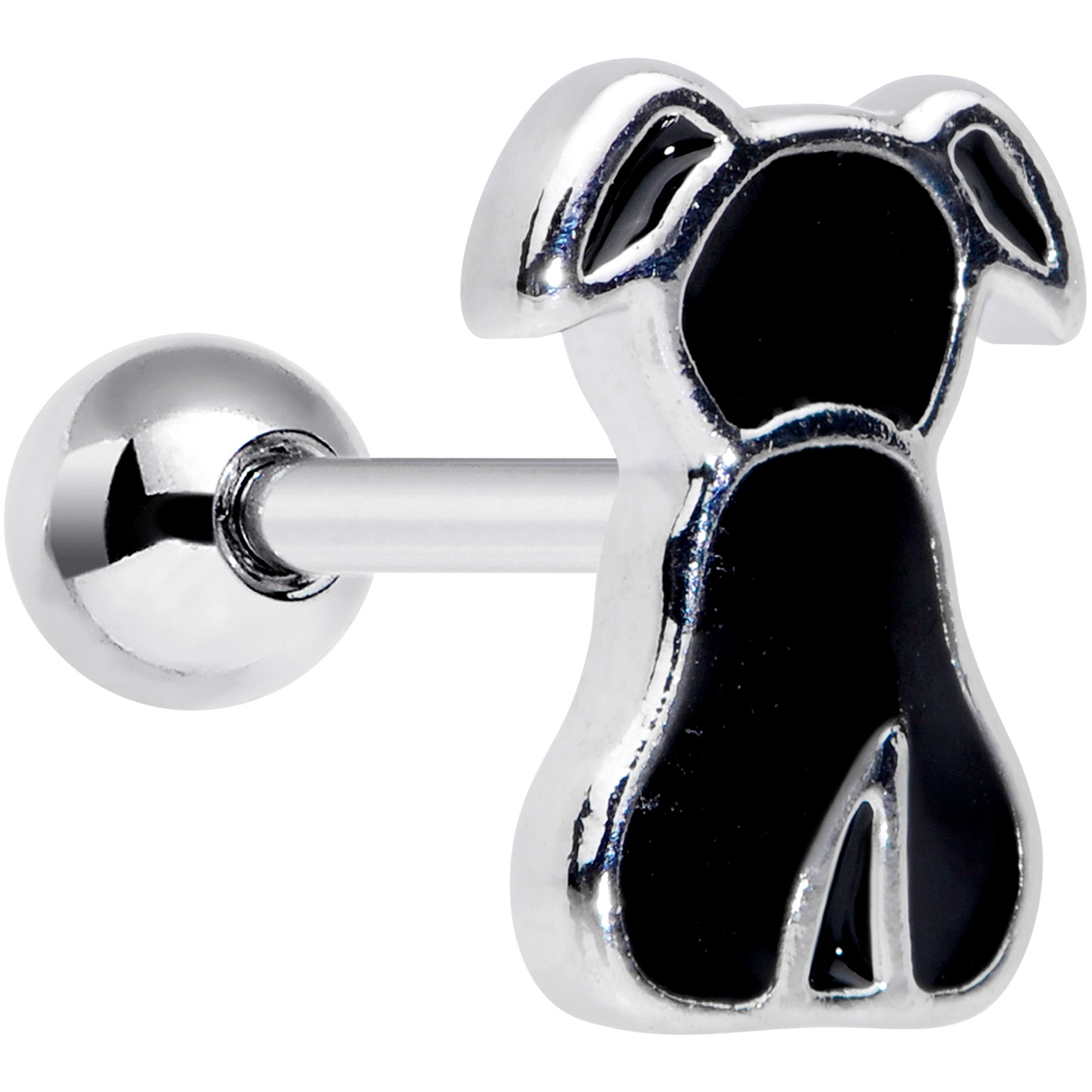 16 Gauge 1/4 Black Sitting Dog Cartilage Tragus Earring