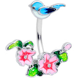 Clear Gem Blue Bird Pink Flowers Double Mount Belly Ring – BodyCandy