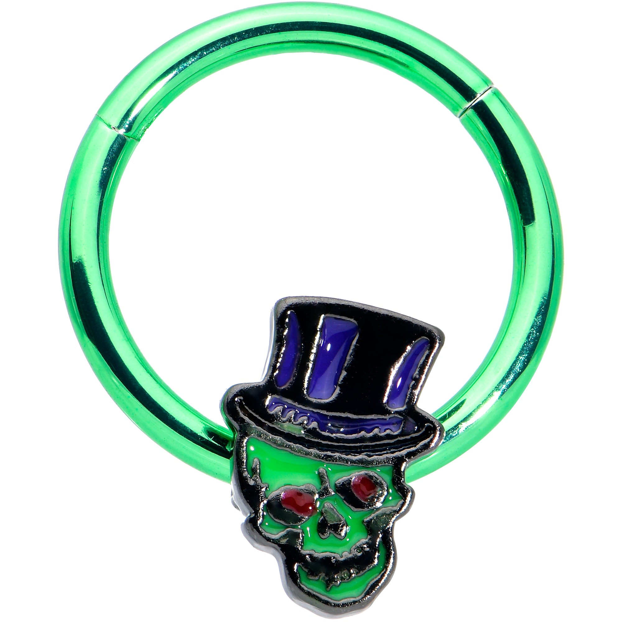 16 Gauge 3/8 Green Top Hat Skull Halloween Hinged Segment Ring