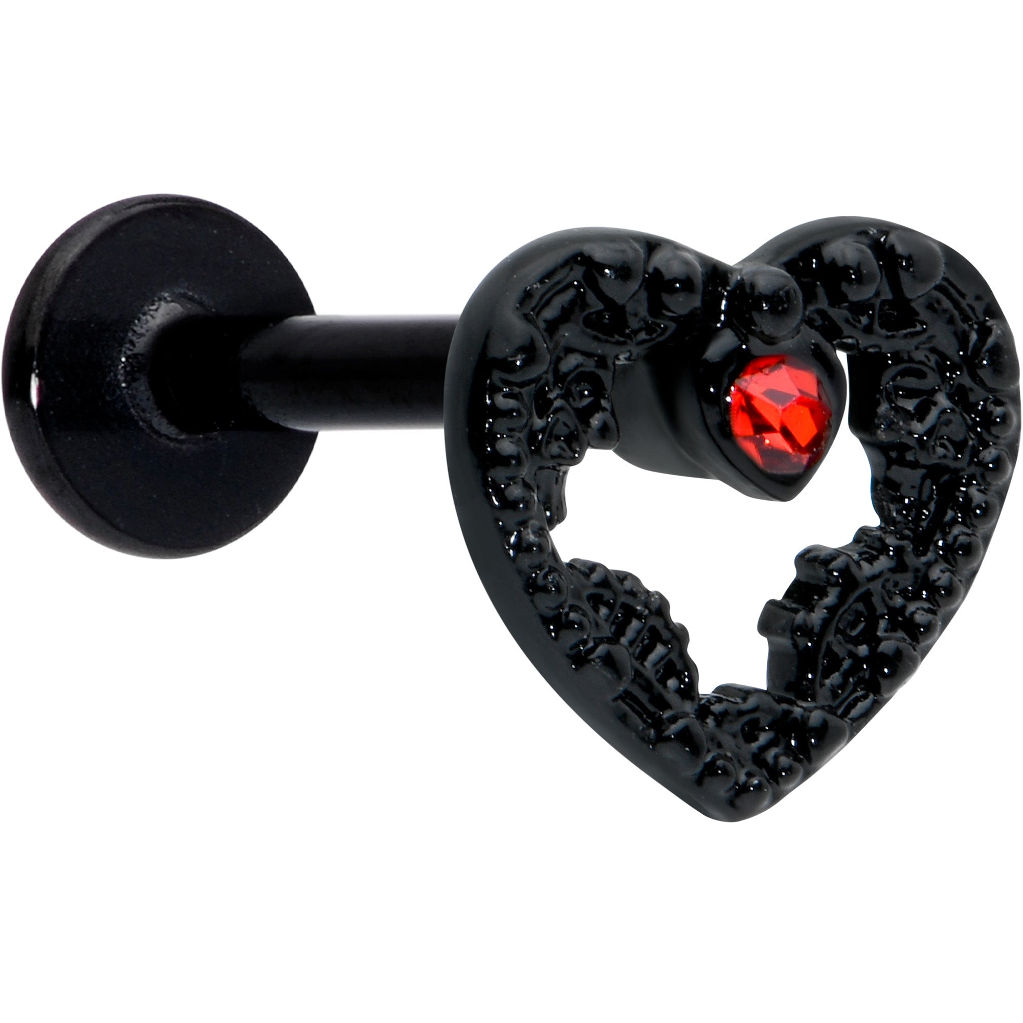 16 Gauge 1/4 Red Gem Black Steampunk Skull Cartilage Tragus Earring