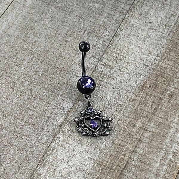 Purple Gem Black Regal Crown Dangle Belly Ring – BodyCandy