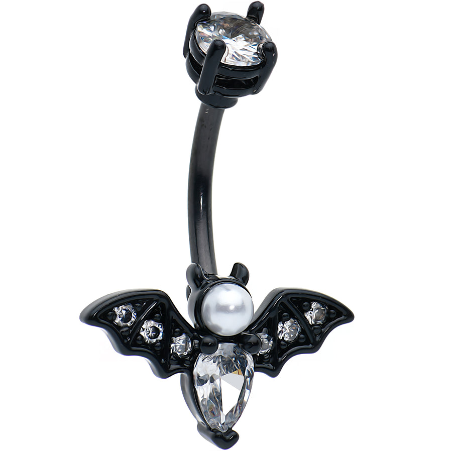 Clear Gem Black Vampire Bat Halloween Double Mount Belly Ring