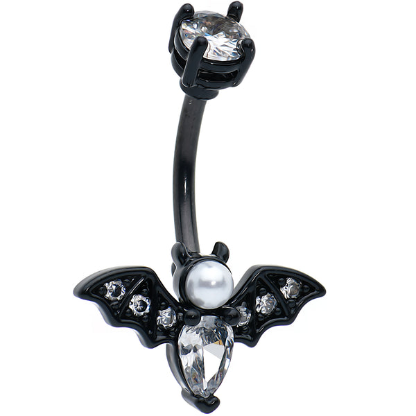 Clear Gem Black Vampire Bat Halloween Double Mount Belly Ring – BodyCandy