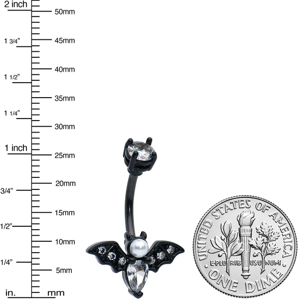 Clear Gem Black Vampire Bat Halloween Double Mount Belly Ring – BodyCandy