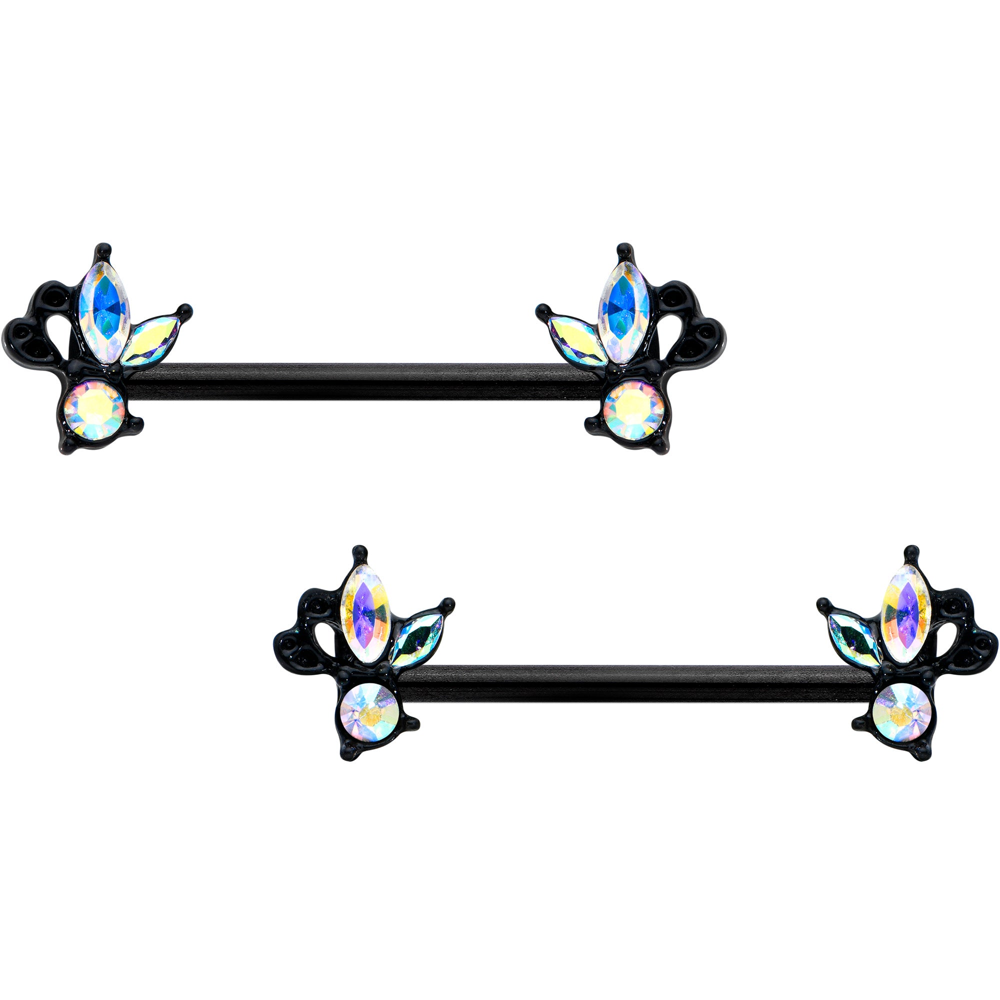 14 Gauge Red Gem Rose Gold Tone Rococo Star Barbell Nipple Ring Set