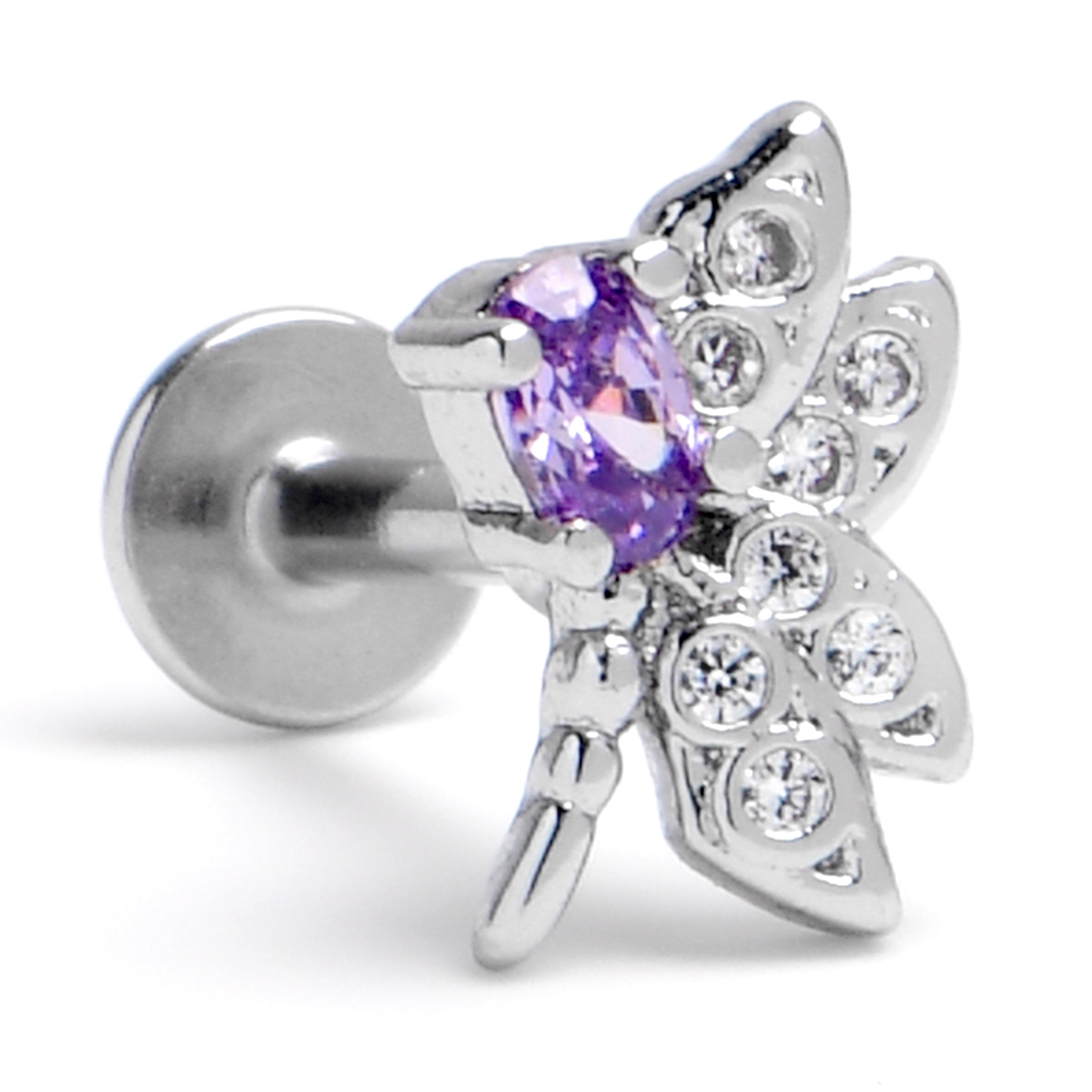 16 Gauge 1/4 Purple Gem Divine Dragonfly Labret