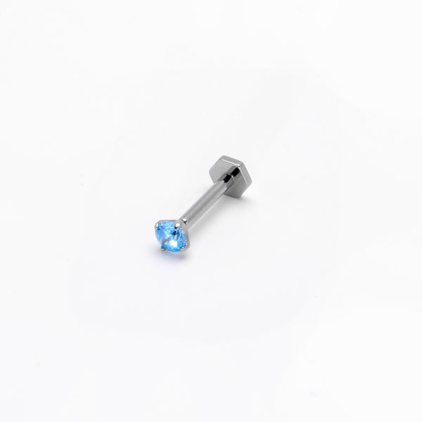 16 Gauge 5/16 Blue CZ Gem ASTM F-136 Titanium Hex End Labret Tragus ...