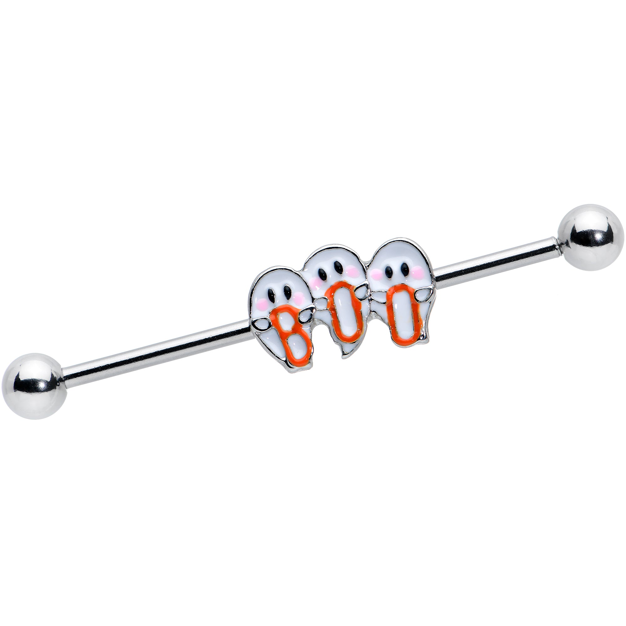 14 Gauge Retro Halloween Boo Ghost Trio Industrial Barbell 38mm