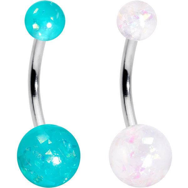 White Aurora Green Black Faux Opal Pack Belly Ring Set of 4 – BodyCandy