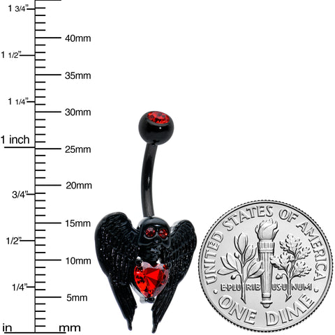 Red CZ Gem Black Heart Winged Skull Gothic Belly Ring – BodyCandy
